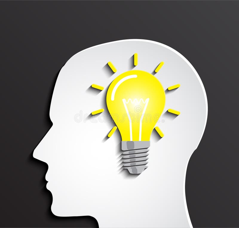 Idea Light Bulb on Human Head Profile Stock Vector - Illustration of ...