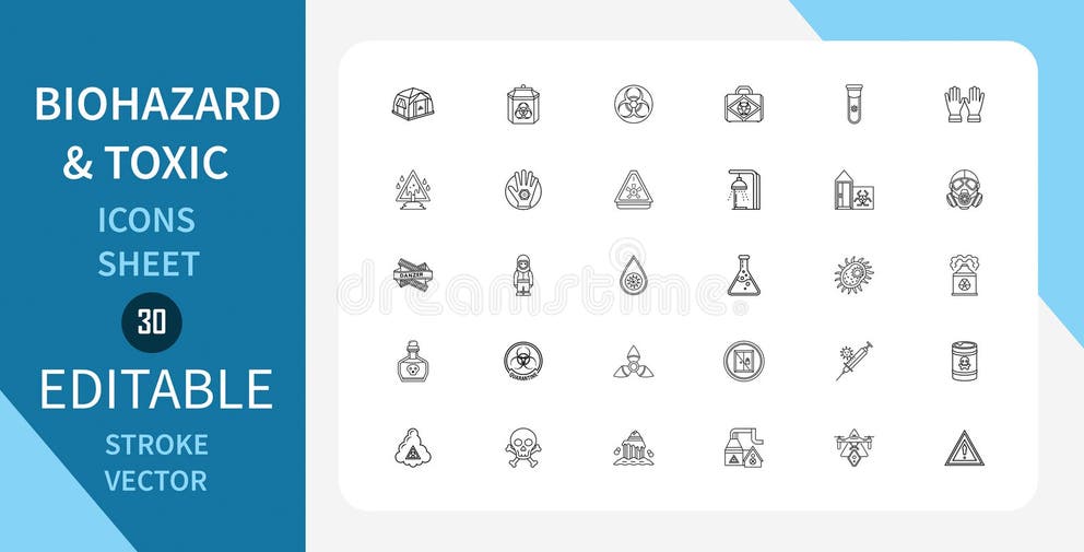 Biohazard and Toxic Line Icons Set. Poison, Pollution, Waste, Medical ...