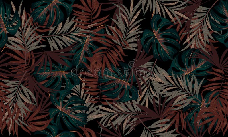 Tropical Leaves Seamless Pattern. Dark Background. Exotic Tropical ...