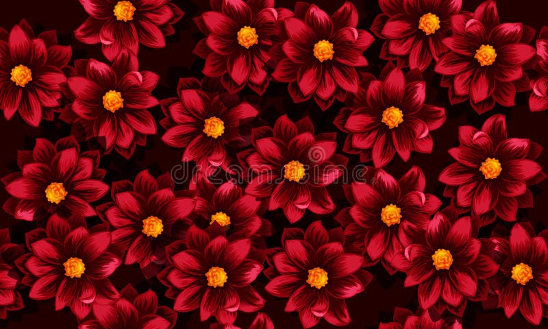 Abstract Floral Seamless Pattern. Dark Red Flowers Background. Colorful ...