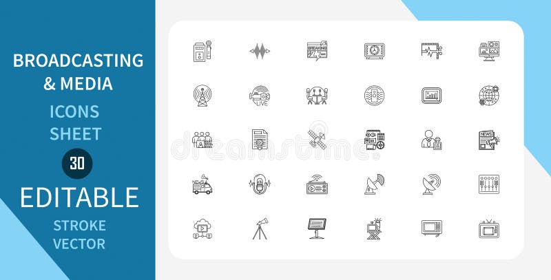 Broadcasting and Media Line Icons Set. Communication, Technology, Media ...