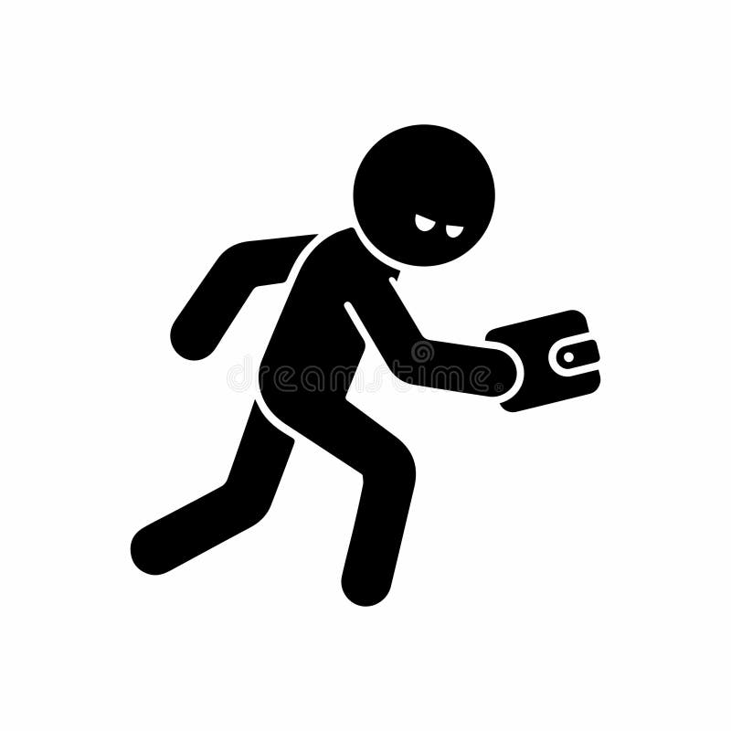 Icon Stickman Robber, Stealing Wallet, Isolated Warning Sign Caution ...