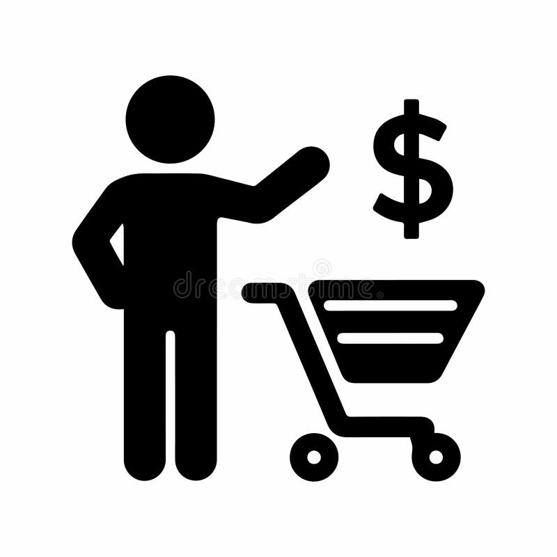 Stickman Shopper Icon, Supermarket Trolley, Simple Flat Stock Vector ...