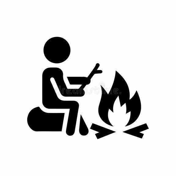 Icon Man Sitting by Fire, Stickman Isolated Human Silhouette Stock ...