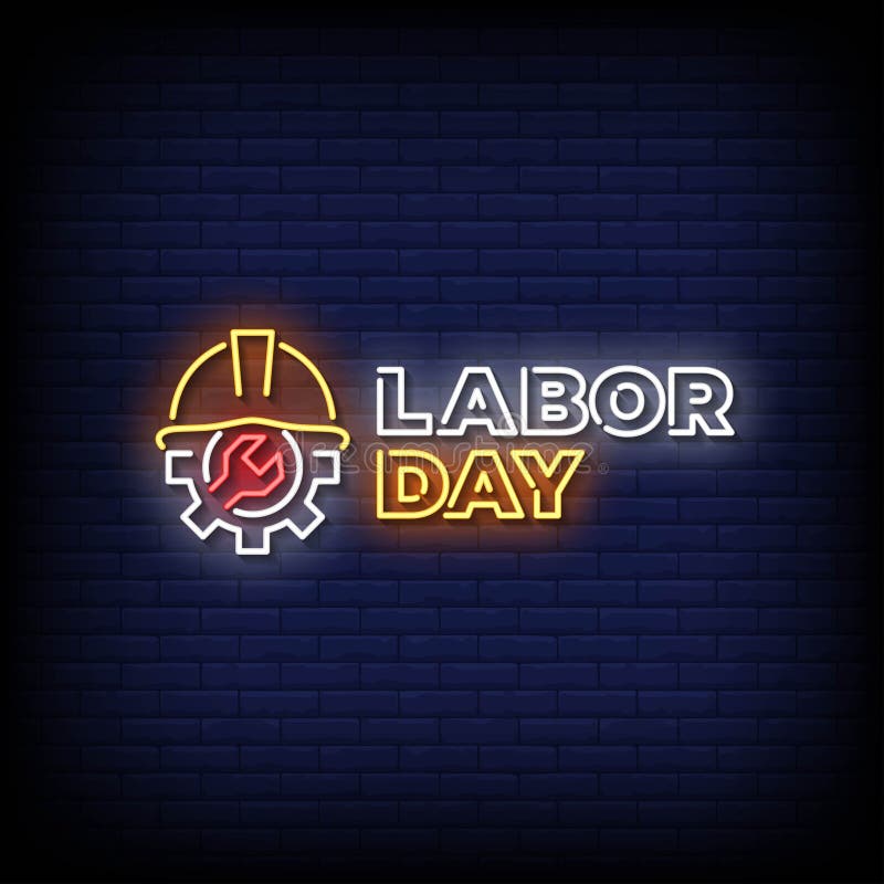 Labor Day Neon Sign with Brick Wall Background Vector Stock Vector ...