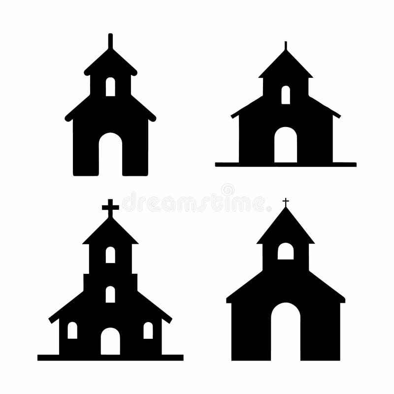Black Church Silhouette Icons for Religious Designs Stock Illustration - Illustration of vector ...