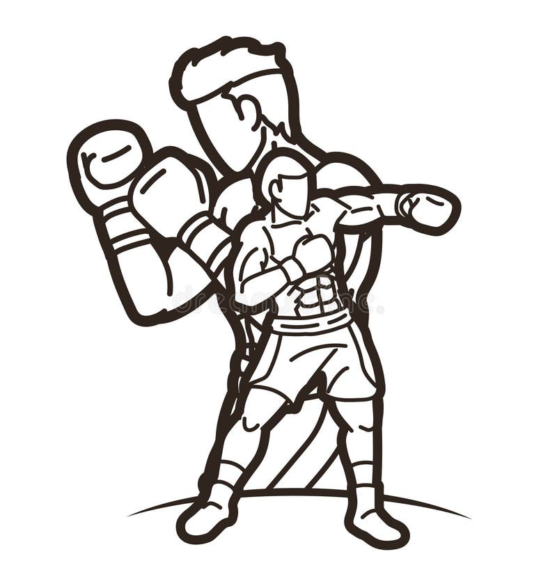 Outline Ultimate Fighting Kickboxing Boxing Sport Mix Action Cartoon ...