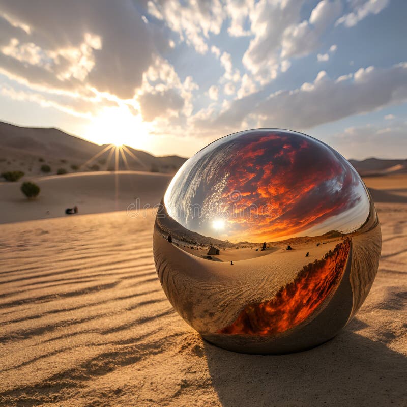 Photo Generated by Artificial Intelligence. a Metallic Spherical Mirror ...