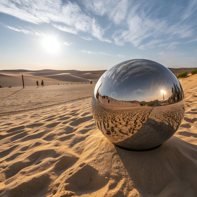 Photo Generated by Artificial Intelligence. a Metallic Spherical Mirror ...