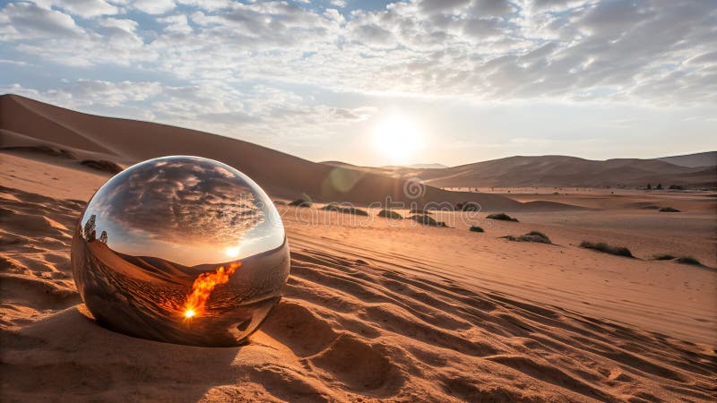 Photo Generated by Artificial Intelligence. a Metallic Spherical Mirror ...