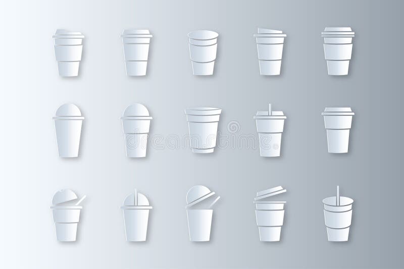 Set of Paper Coffee Cups in Papercut Style Stock Illustration ...