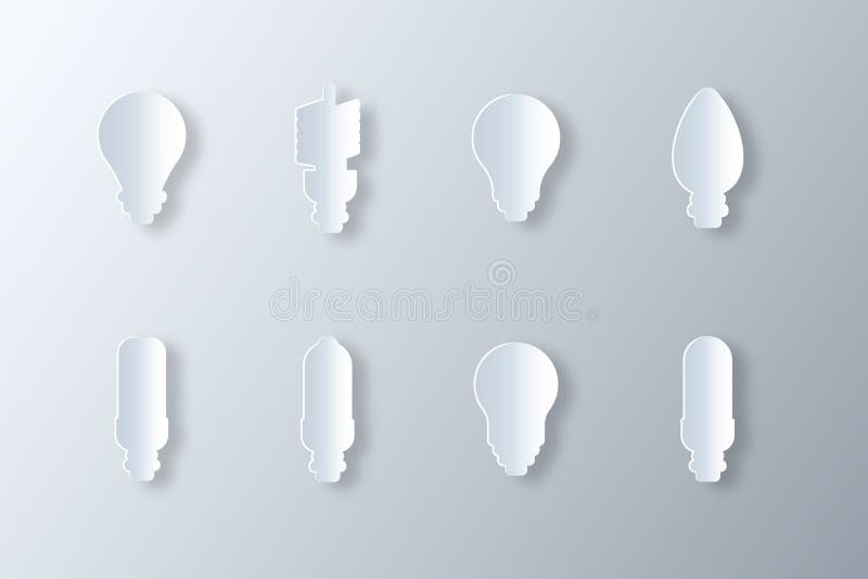 Vector Collection of Lights. Papercut Style White Lamp Icon Stock ...
