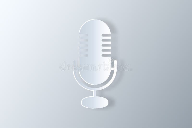 Podcast Microphone Icon Made in White Paper Art Style with Shadow and ...