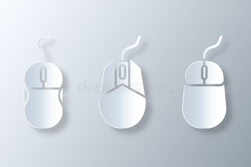 Collection of Pc Mouse Icons Made in White Paper Art Style with Shadows ...