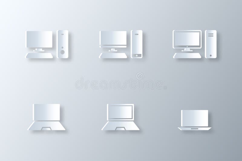 Set of Laptop and Pc Icons White Color Style Paper Art Stock ...