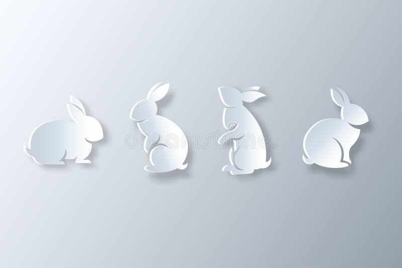 Vector Collection of Rabbits Made in White Paper Art Style with Shadows ...