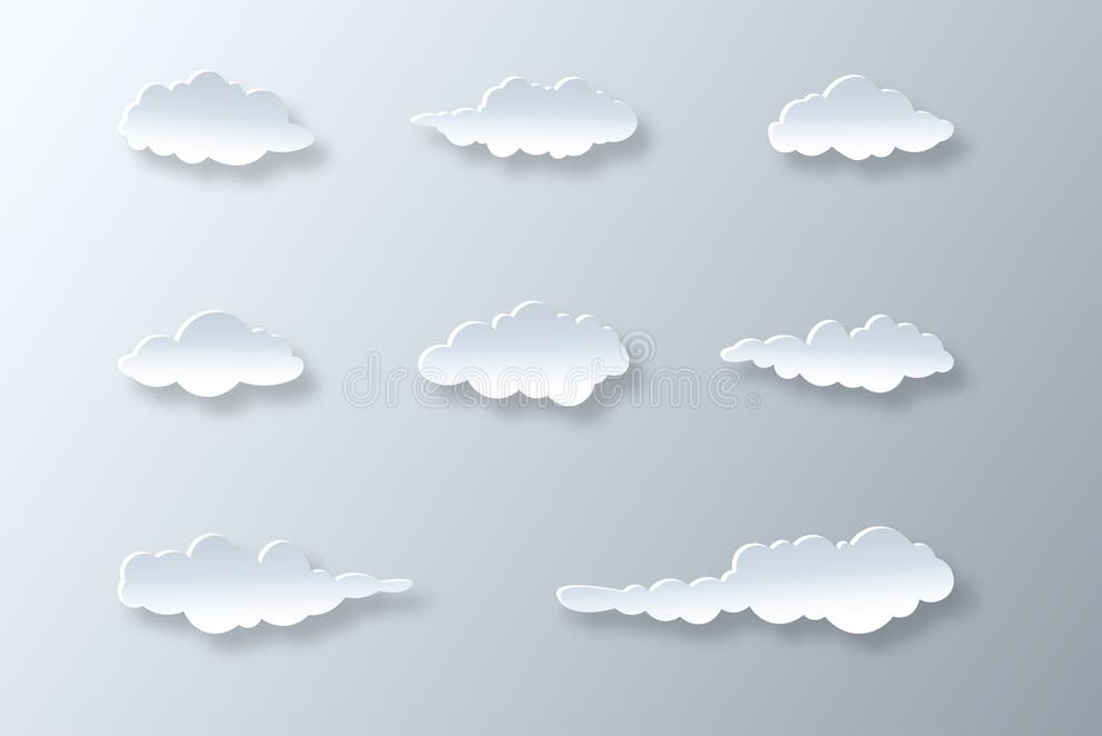 Vector Collection of Papercut Style White Clouds with Shadows and ...