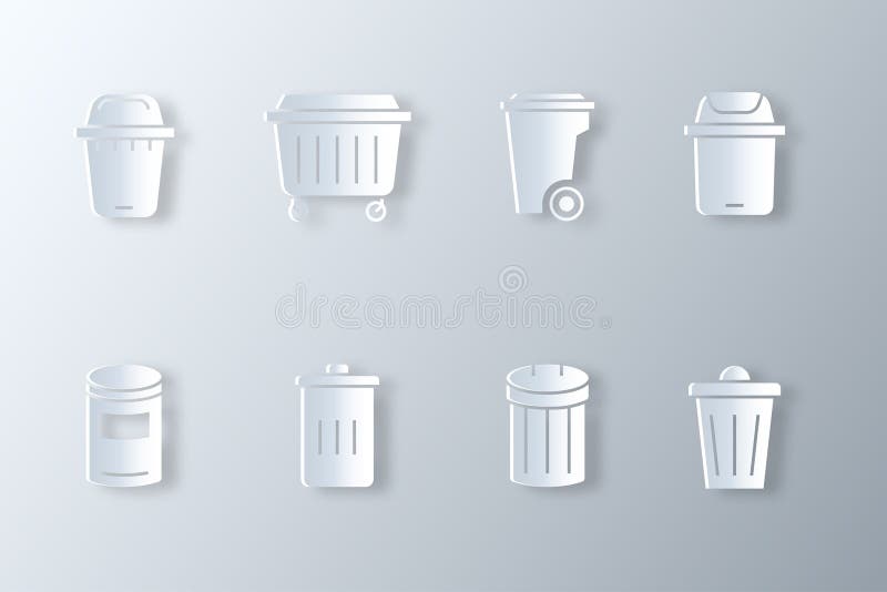 White Trash Can Icon Made in Paper Art Style with Shadow and Highlight ...