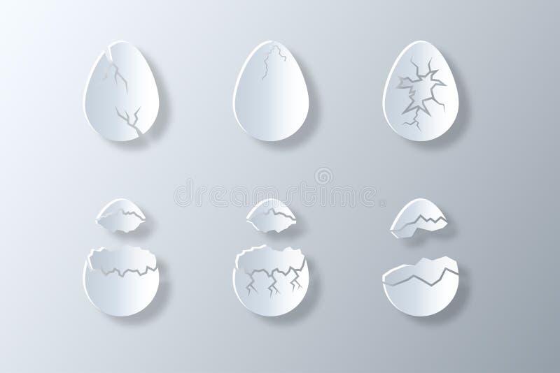 Collection of Cracked or Broken Egg Icons Made in White Paper Art Style ...
