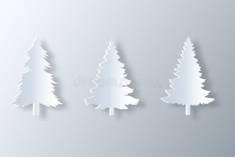 Collection of White Christmas Tree Icons Made in Papercut Style with ...