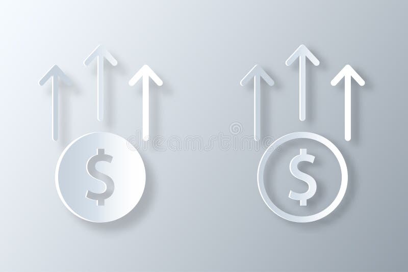 Currency Up Icon with Coin Up Arrow Made in White Paper Cut Effect ...