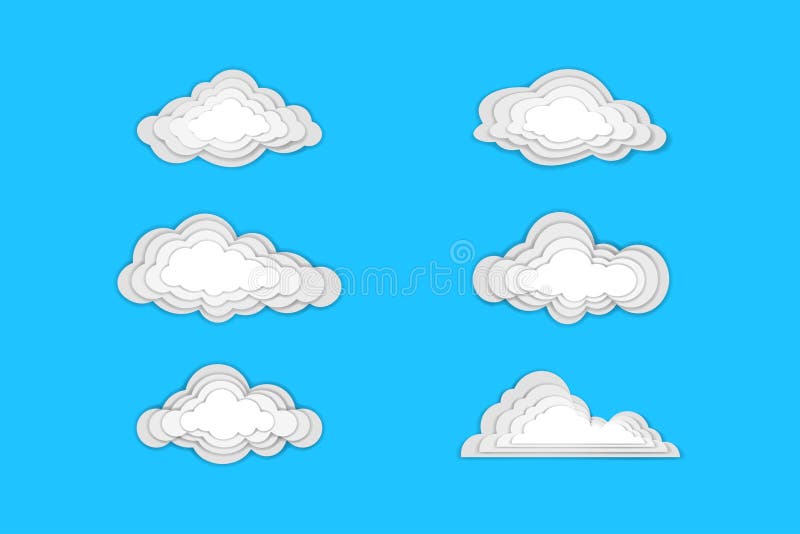 Set of White Papercut Cloud Icon Stock Illustration - Illustration of ...