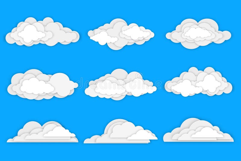 White Cloud Papercut Icon in Blue Background Stock Vector ...