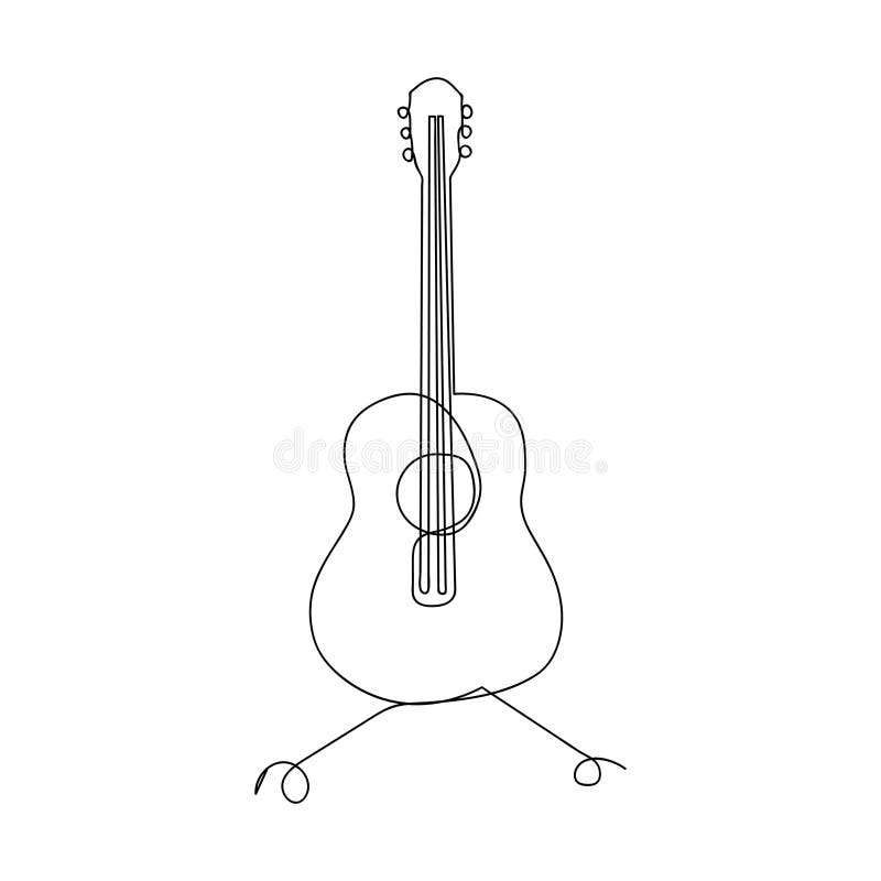 One Line Drawing Guitar on Stand, Simple Line Art Illustration of an ...