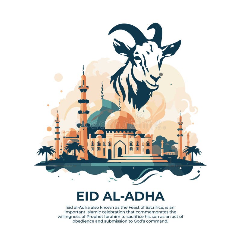 Goat and Mosque during Eid Al-Adha Celebration Stock Illustration ...