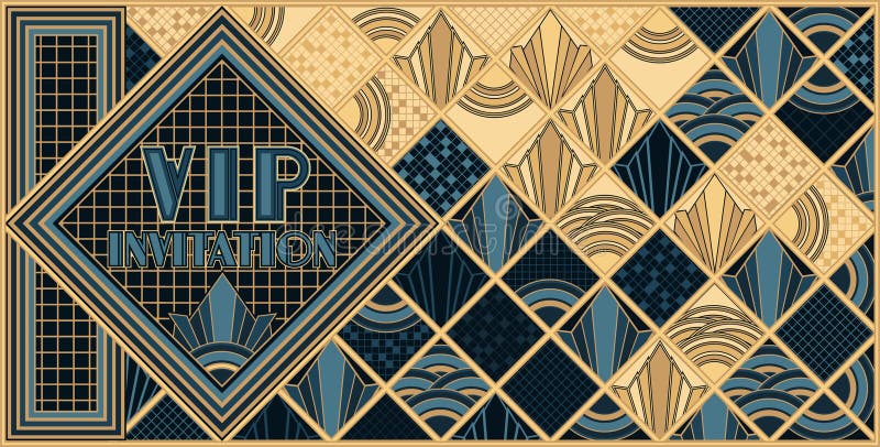 Vip Invitation Banner in Art Deco Style, Vector Stock Illustration ...