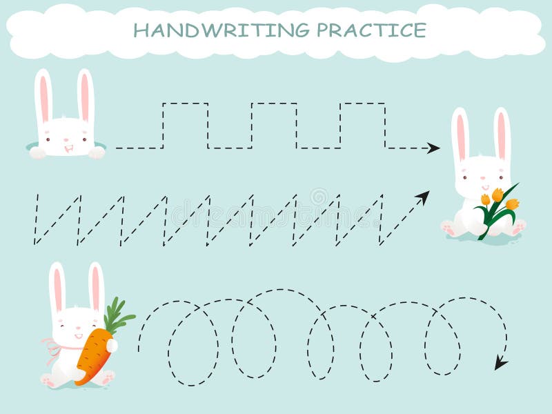 Handwriting Practice. Cute Rabbit with Carrot. Drawing Lessons ...