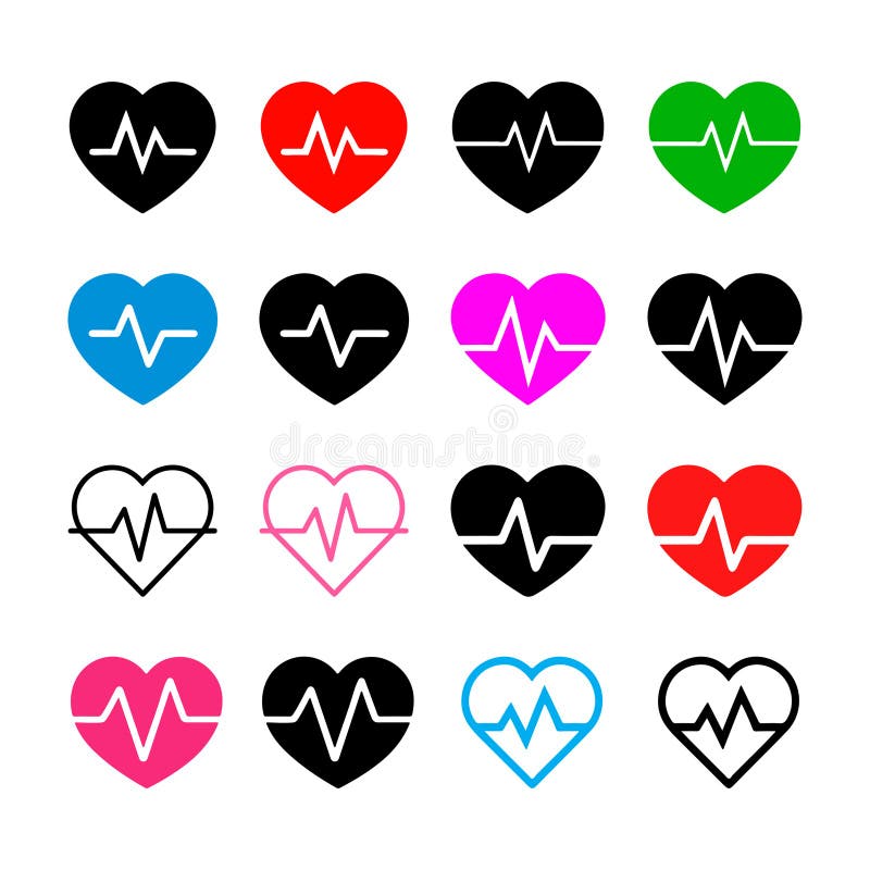 Heart Beat Icon Set. Heartbeat, Heart and Cardiorgam Icons. Stock ...