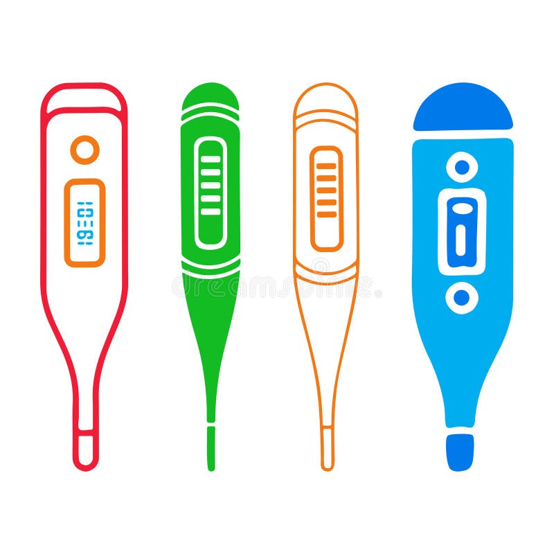 Digital Thermometers Icon Set. Stock Illustration - Illustration of ...