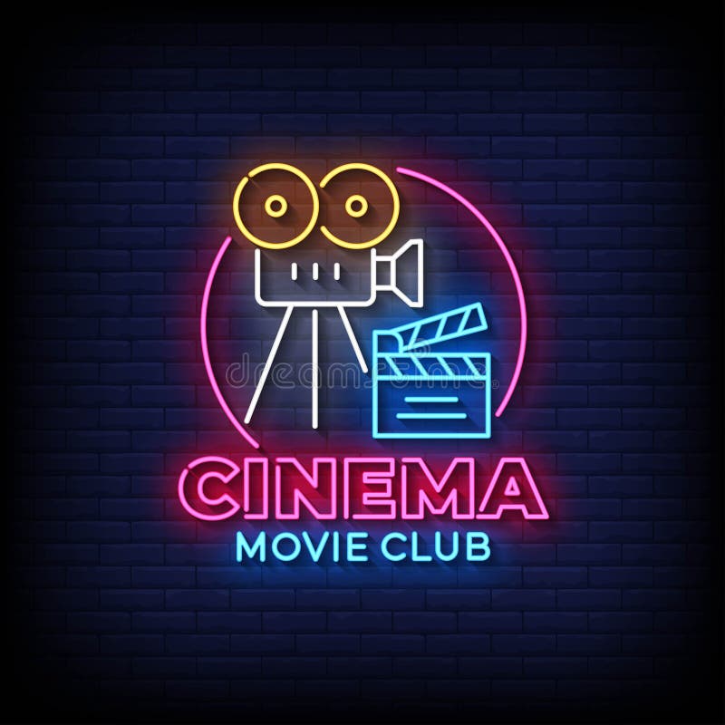 Cinema Movie Time Neon Sign with Brick Wall Background Vector Stock ...