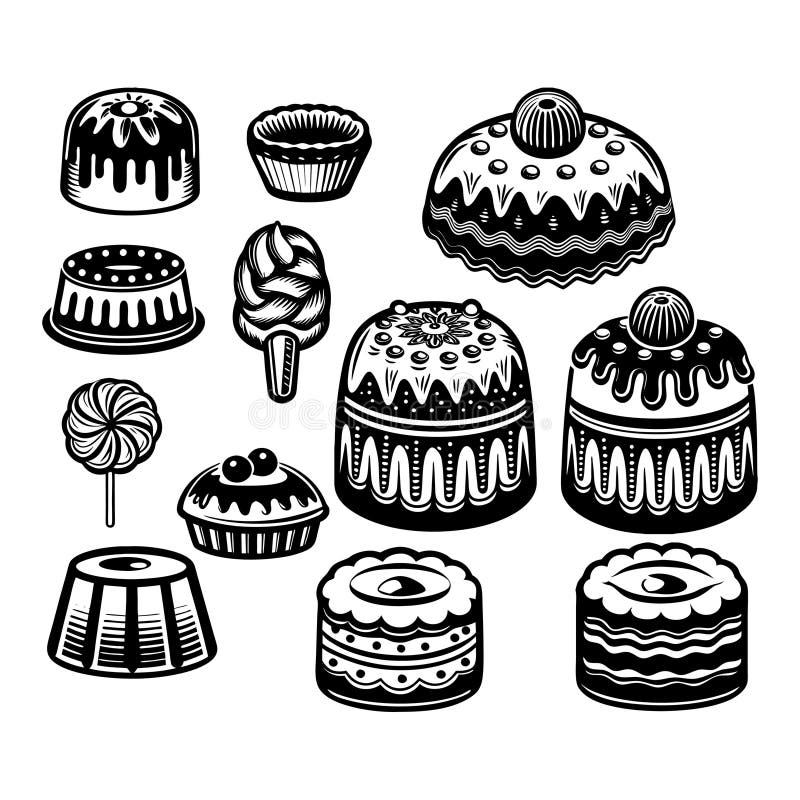 Retro Hand Drawn Sweets and Cakes Collection. Stock Vector ...
