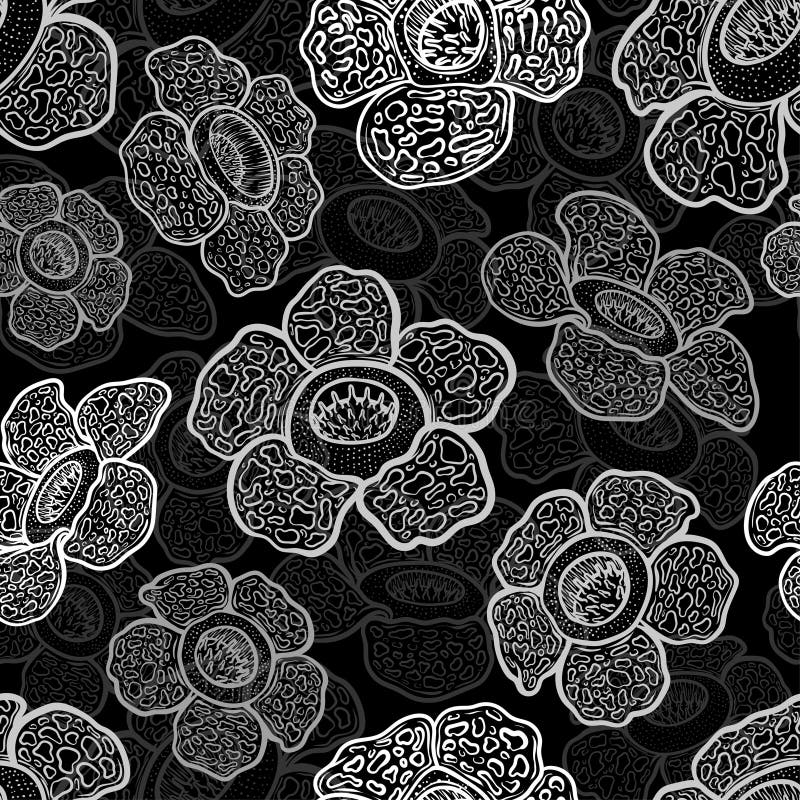 Outline Rafflesia Tropical Flower Illustration Seamless Pattern Dark ...