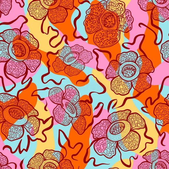 Rafflesia Arnoldii Tropical Flower Outline Illustration Seamless ...
