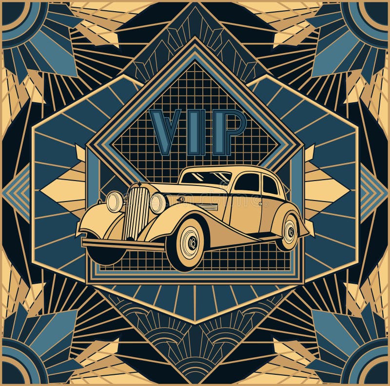 Vip Card with Auto in Art Deco Style, Vector Stock Vector ...