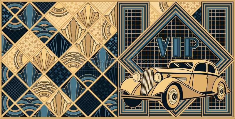 Vip Banner with Auto in Art Deco Style Stock Illustration ...