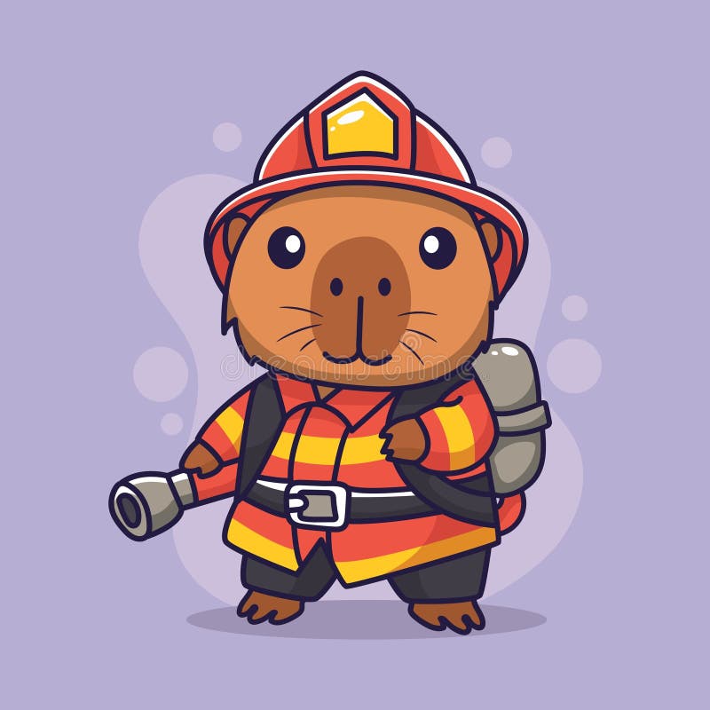 Cute Cartoon Capybara in a Firefighter Costume. Vector Illustration ...