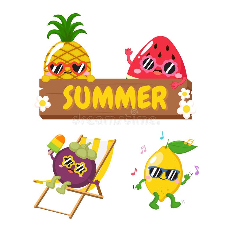 Cute Tropical Fruits Character on Holiday Clip Art Stock Illustration ...