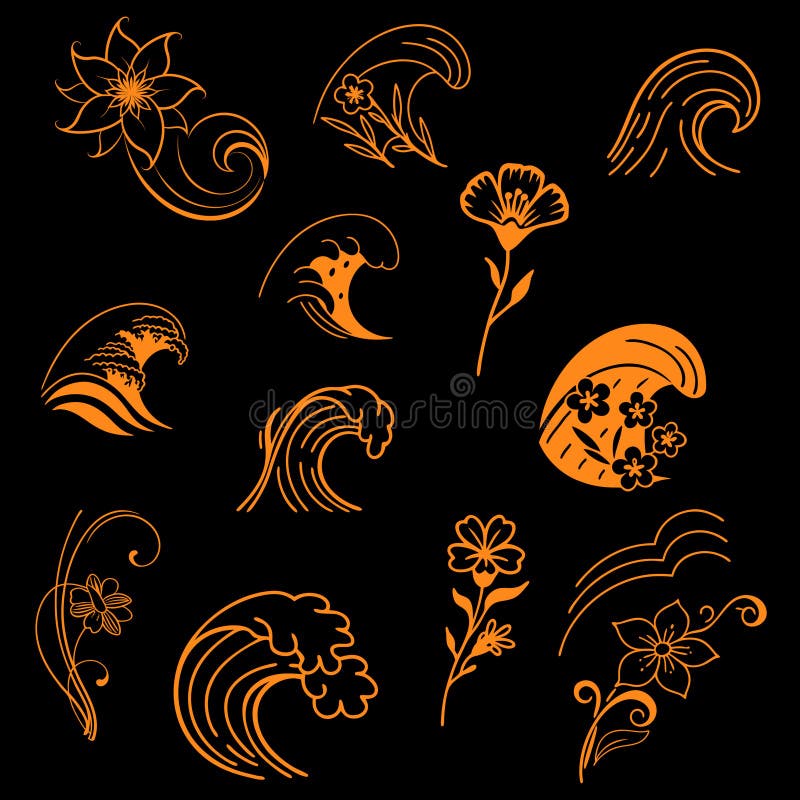 Abstract Flower Wave Line Art Set – Black & White Minimal Design ...