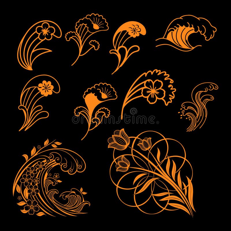Abstract Flower Wave Line Art Set – Black & White Minimal Design ...