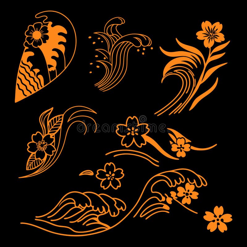 Abstract Flower Wave Line Art Set – Black & White Minimal Design ...