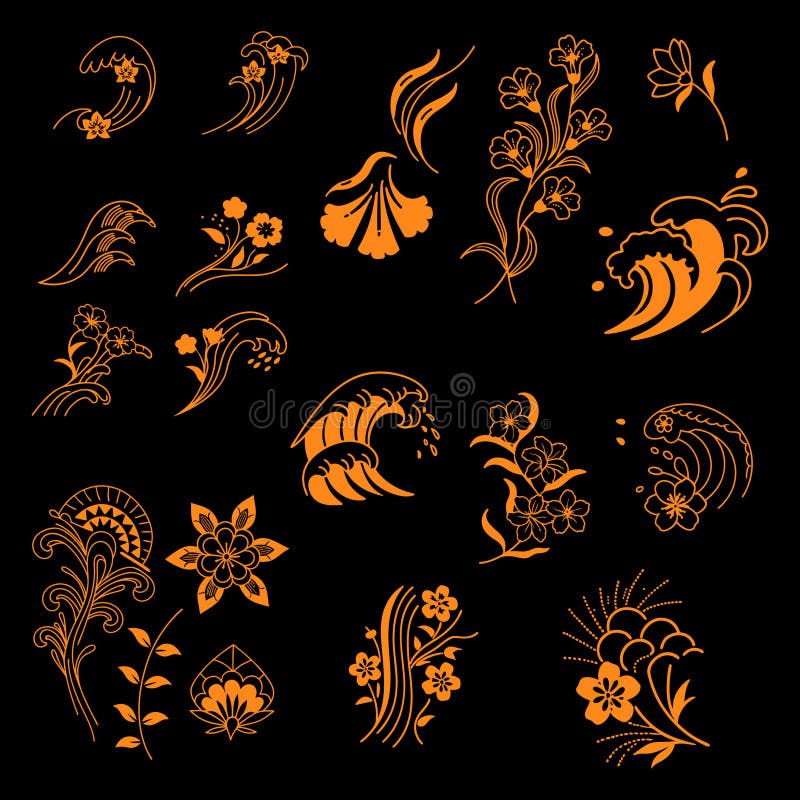 Abstract Flower Wave Line Art Set – Black & White Minimal Design ...