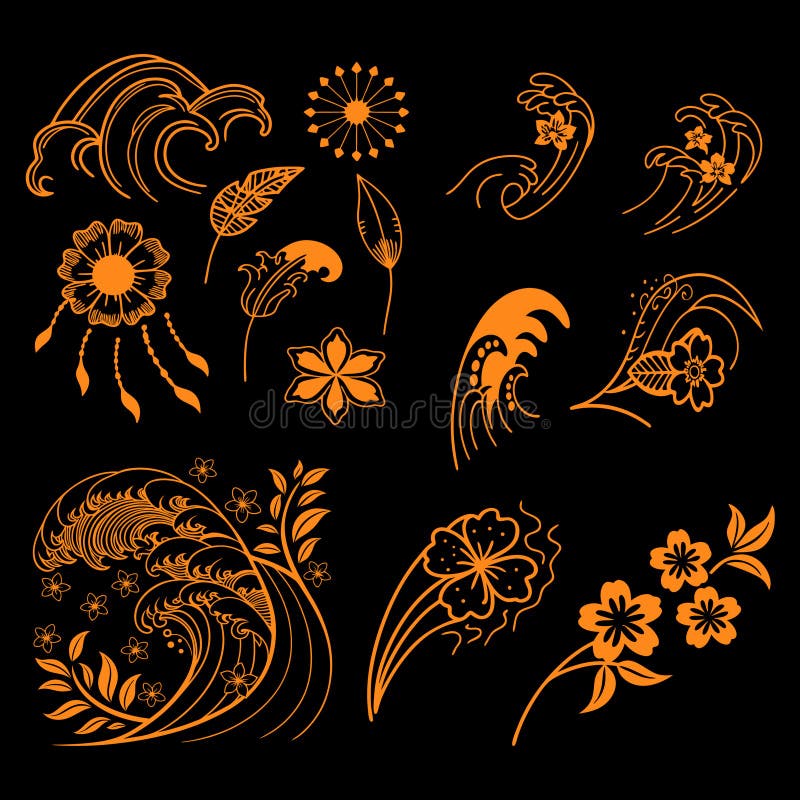 Abstract Flower Wave Line Art Set – Black & White Minimal Design ...
