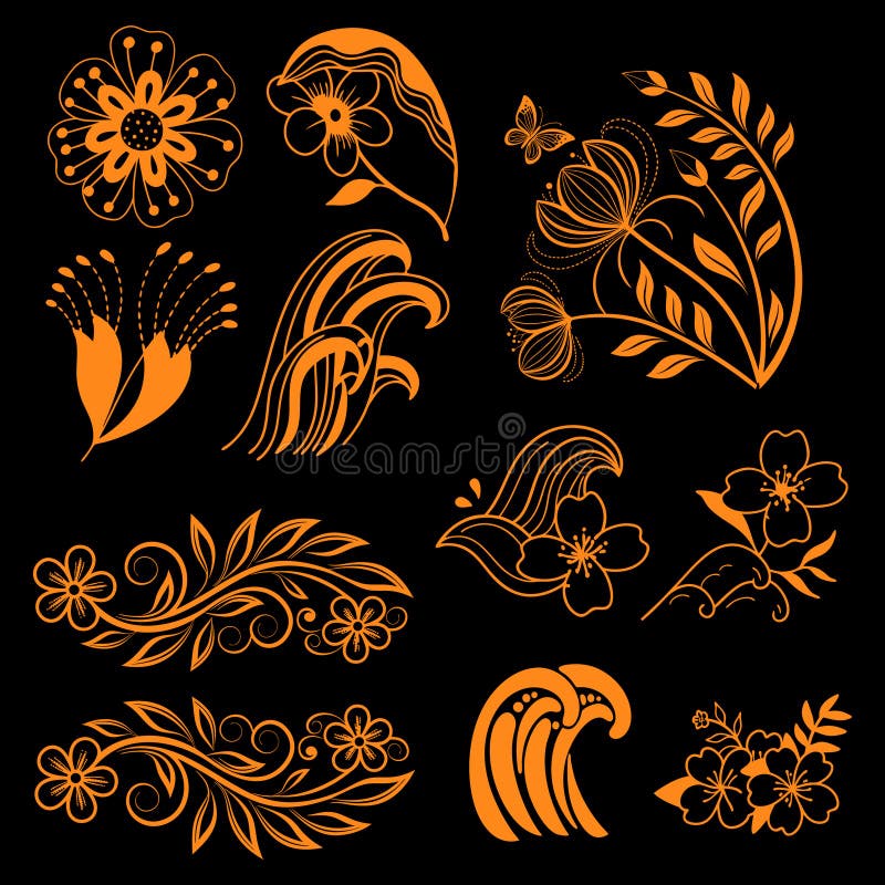 Abstract Flower Wave Line Art Set – Black & White Minimal Design ...