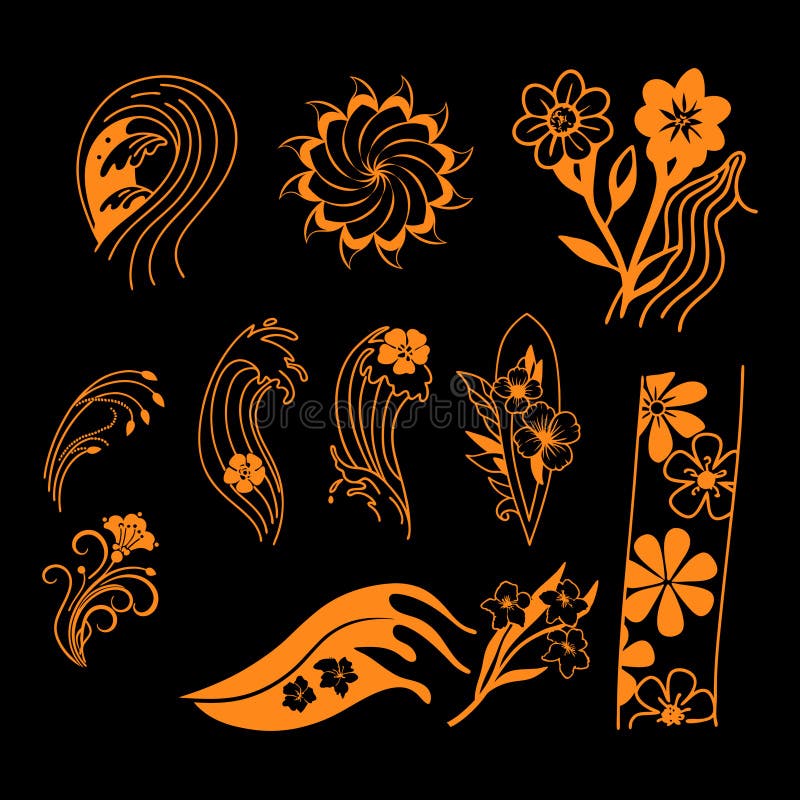 Abstract Flower Wave Line Art Set – Black & White Minimal Design ...