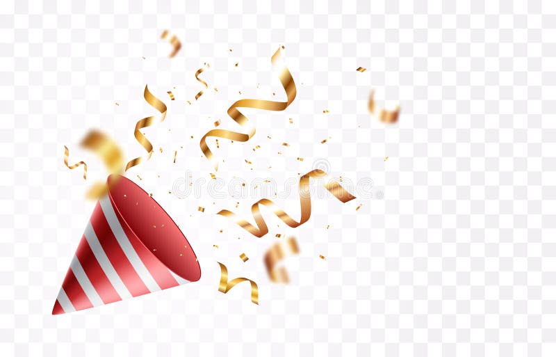 Bursting Red Party Popper with Gold Confetti and Ribbons Stock Vector ...
