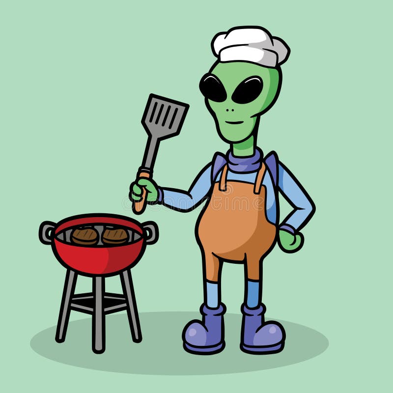 Alien bbq mascot stock vector. Illustration of outfit - 375657883